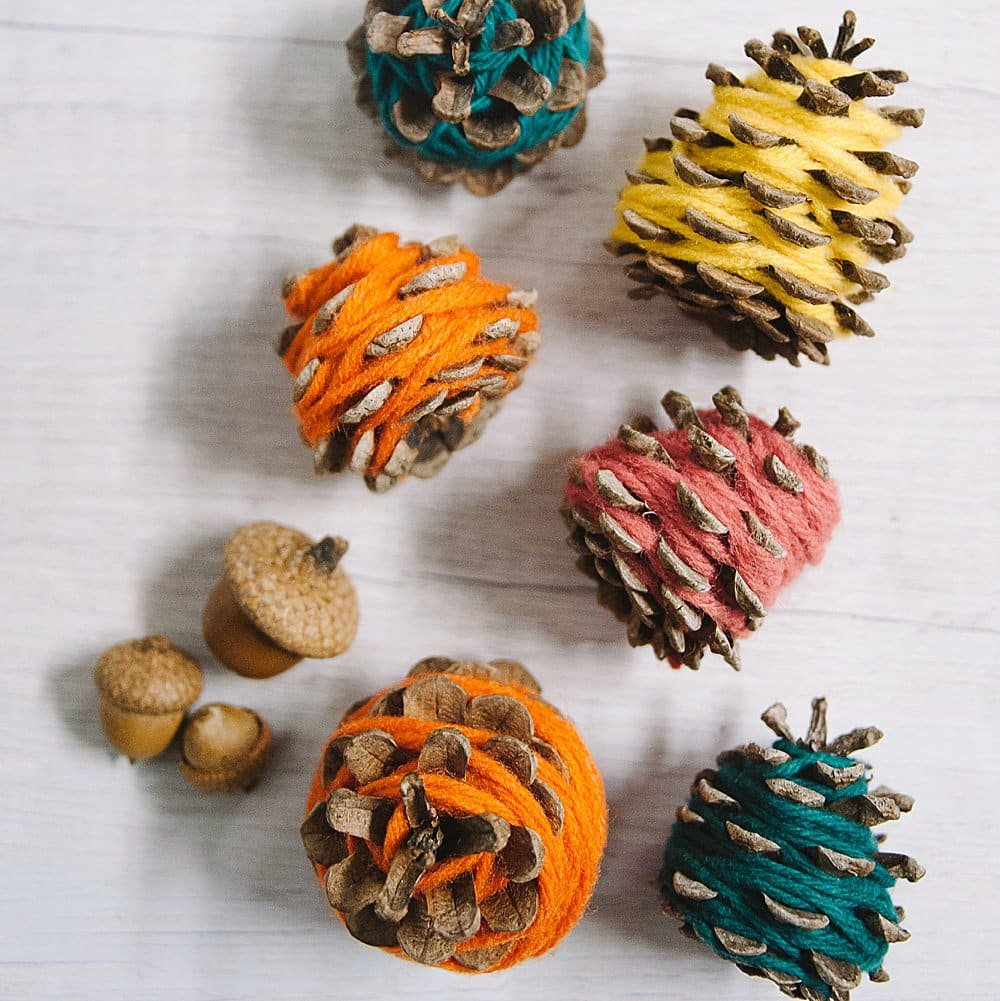 DIY Yarn Wrapped Pinecones for Fall | Easy Fall Decor Ideas