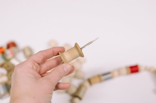 DIY Thread Spool and Wood Bead Garland for Christmas