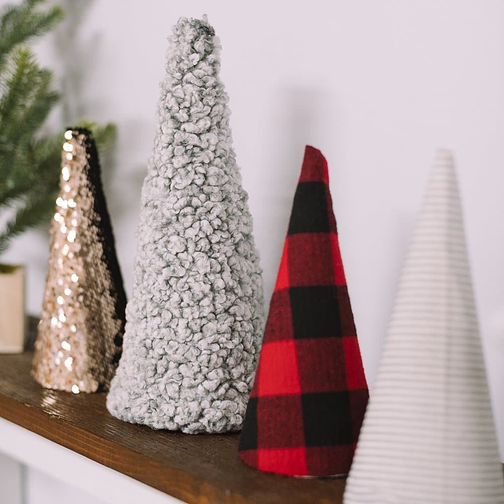 DIY Christmas Trees with Paper Cones and Fabric for the Holidays