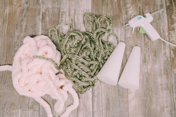 How to Make DIY Chunky Yarn-Wrapped Styrofoam Trees