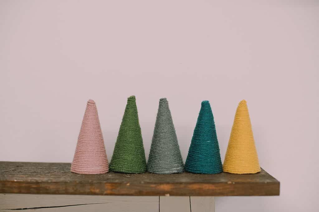 How to Make Yarn-Wrapped Syrofoam Cone Trees for Christmas