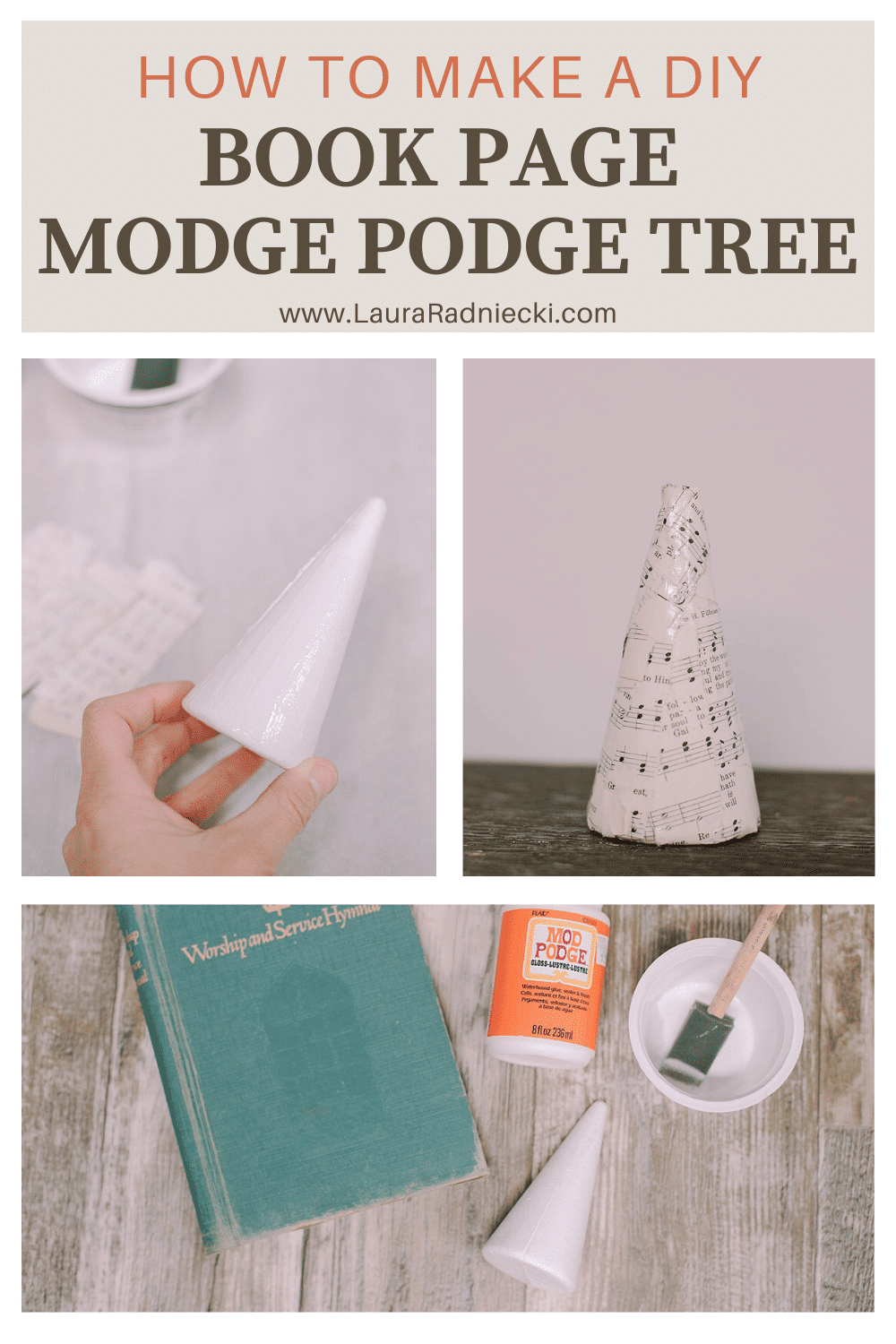 How to Make a DIY Mod Podge Book Page Cone Tree