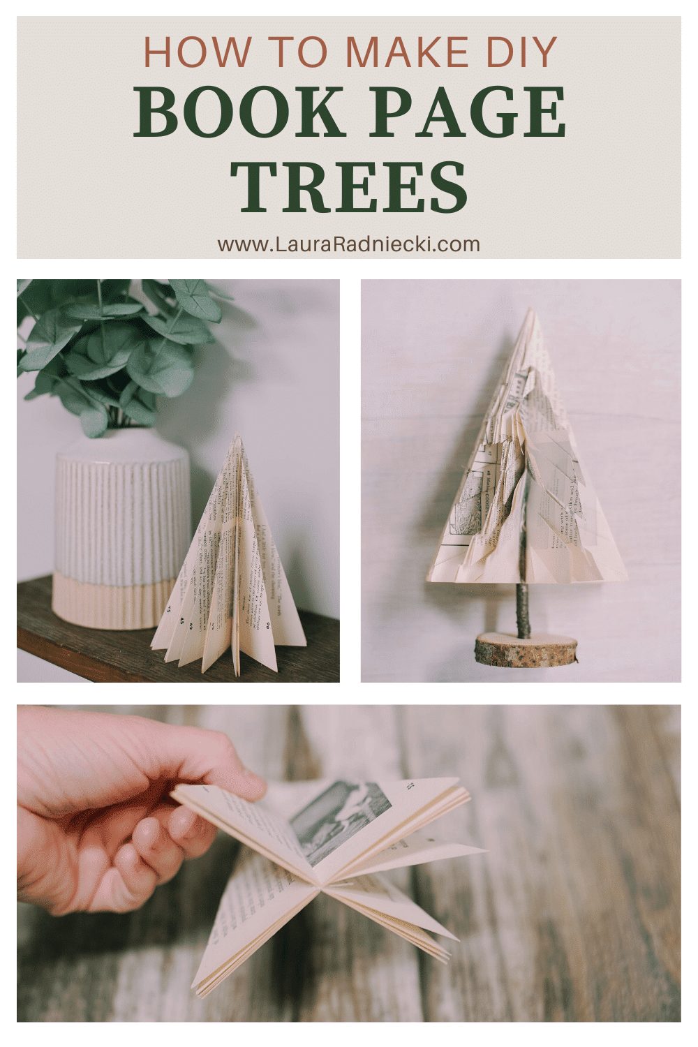 How to Make Book Page Trees | Easy Book Page Crafts - Laura Radniecki