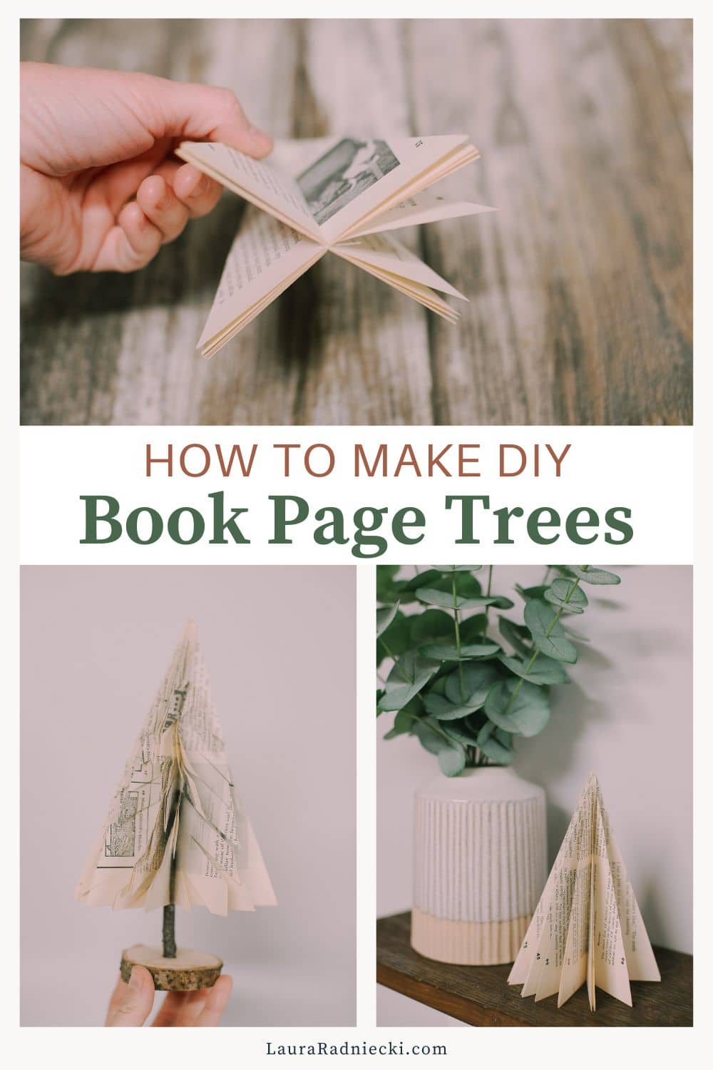 How to Make Book Page Trees | Easy Book Page Crafts - Laura Radniecki